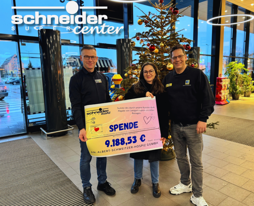 9.188,53 Euro Spende durch Leergutbons der Edeka Schneidermarkt-Kunden ...